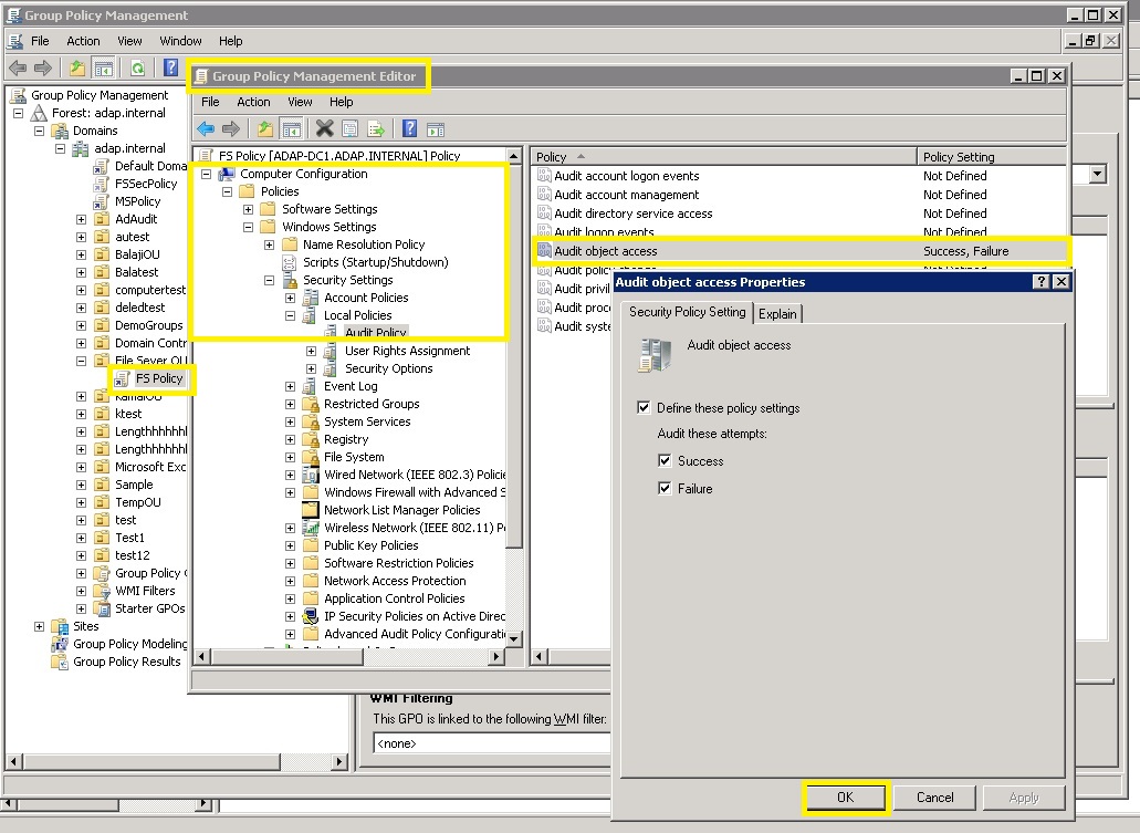 ファイル整合性監視のための監査ポリシー設定