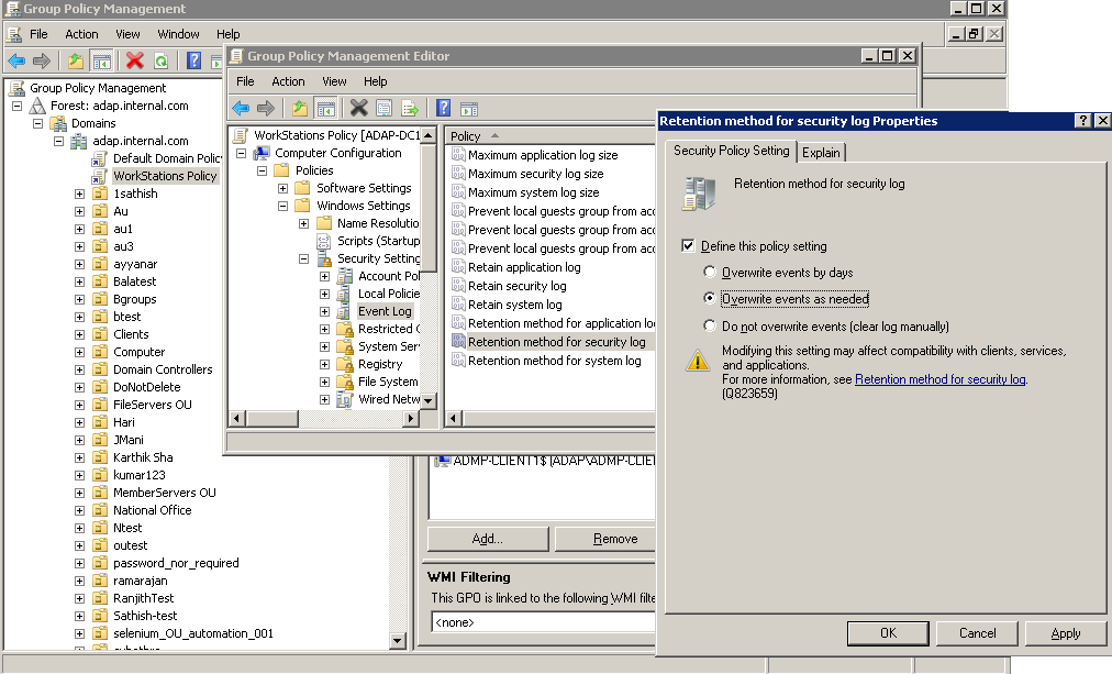 監査のためのイベント ログ設定