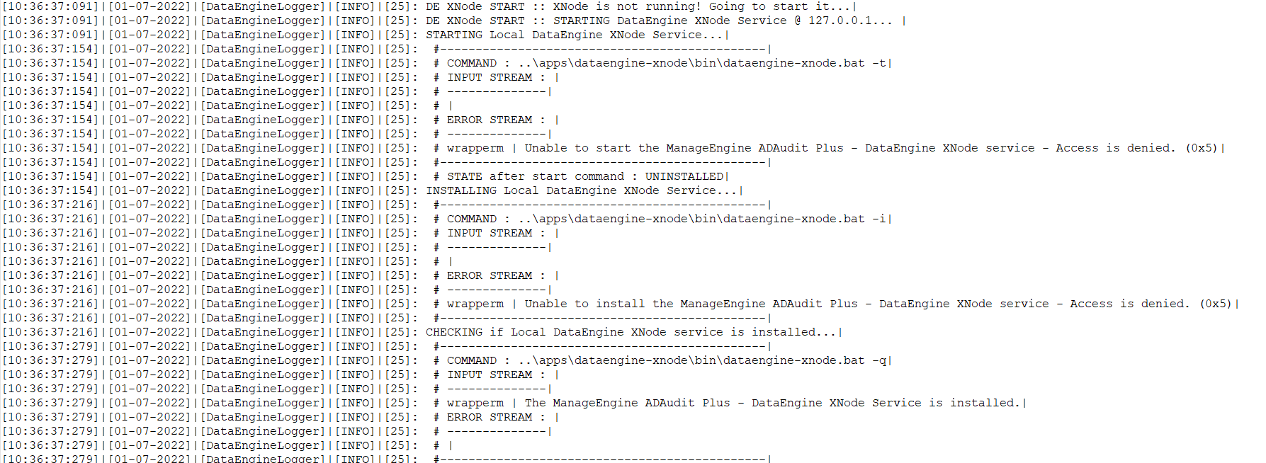 DataEngineの権限 | 権限ガイド | ADAudit Plus