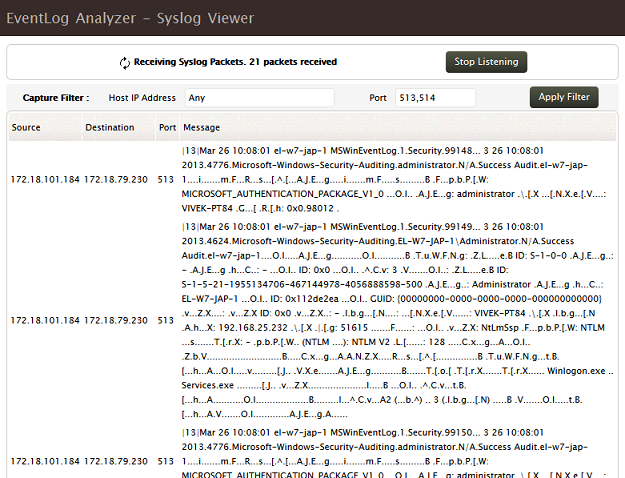 ユーザー インタフェース Eventlog Analyzer