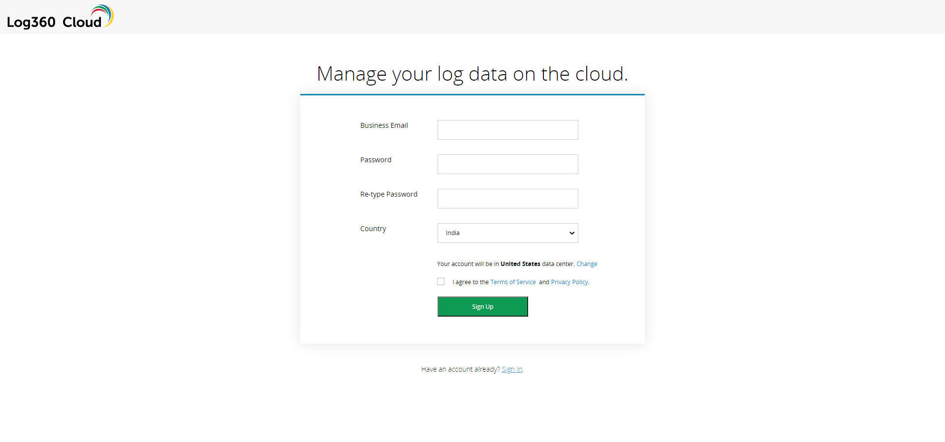 アカウントセットアップ | Log360 Cloud