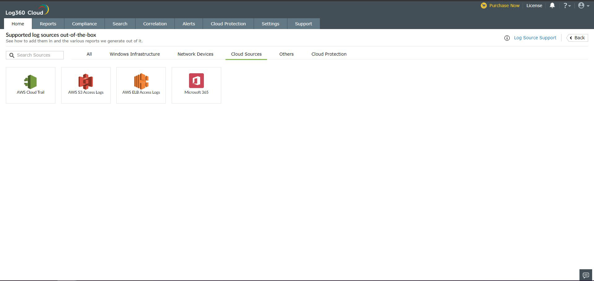 サポートされているログソース | Log360 Cloud