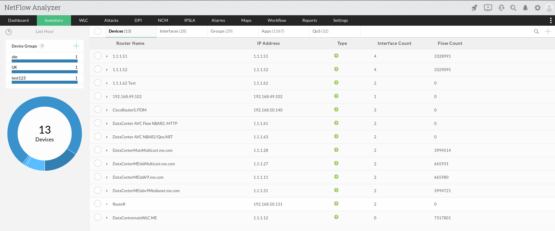インベントリ｜NetFlow Analyzerヘルプ ドキュメント