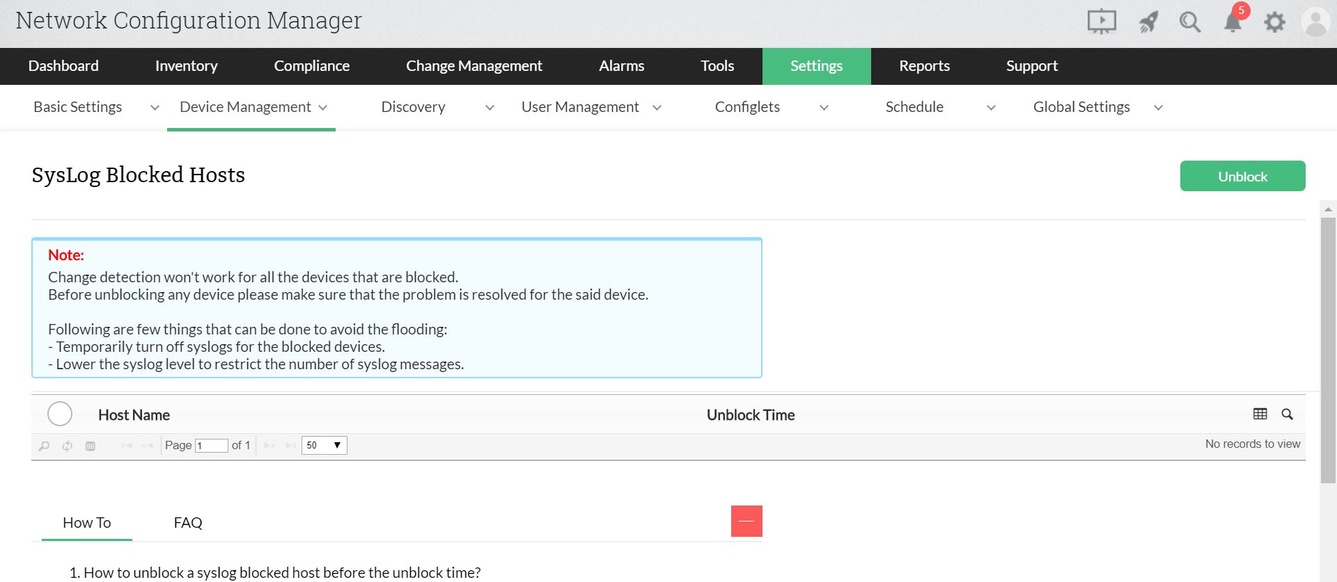syslogフラッディング制御｜Network Configuration Manager｜ヘルプ