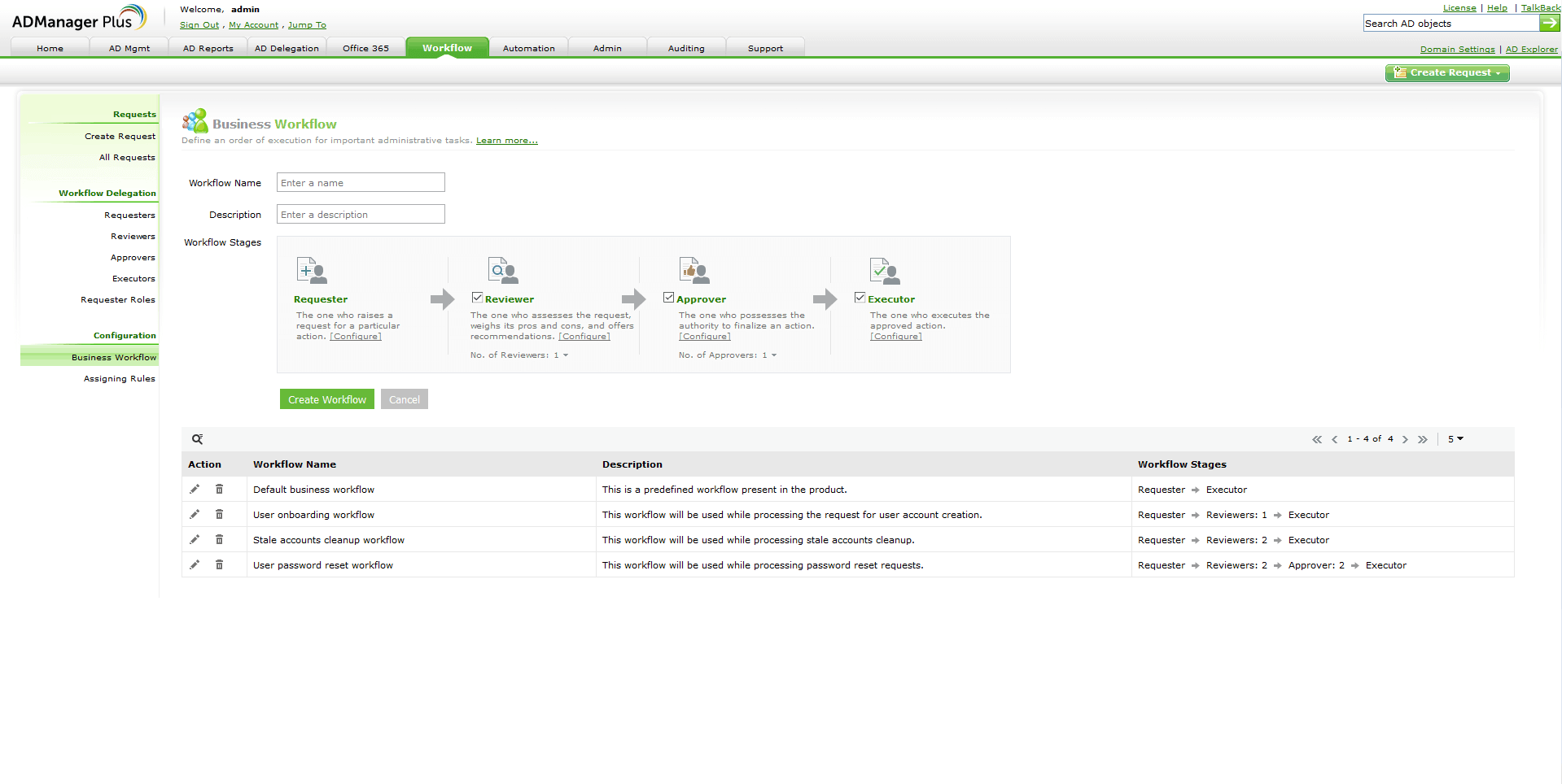 Active Directoryの発券およびITコンプライアンスのためのActive Directoryワークフロー機能 ...