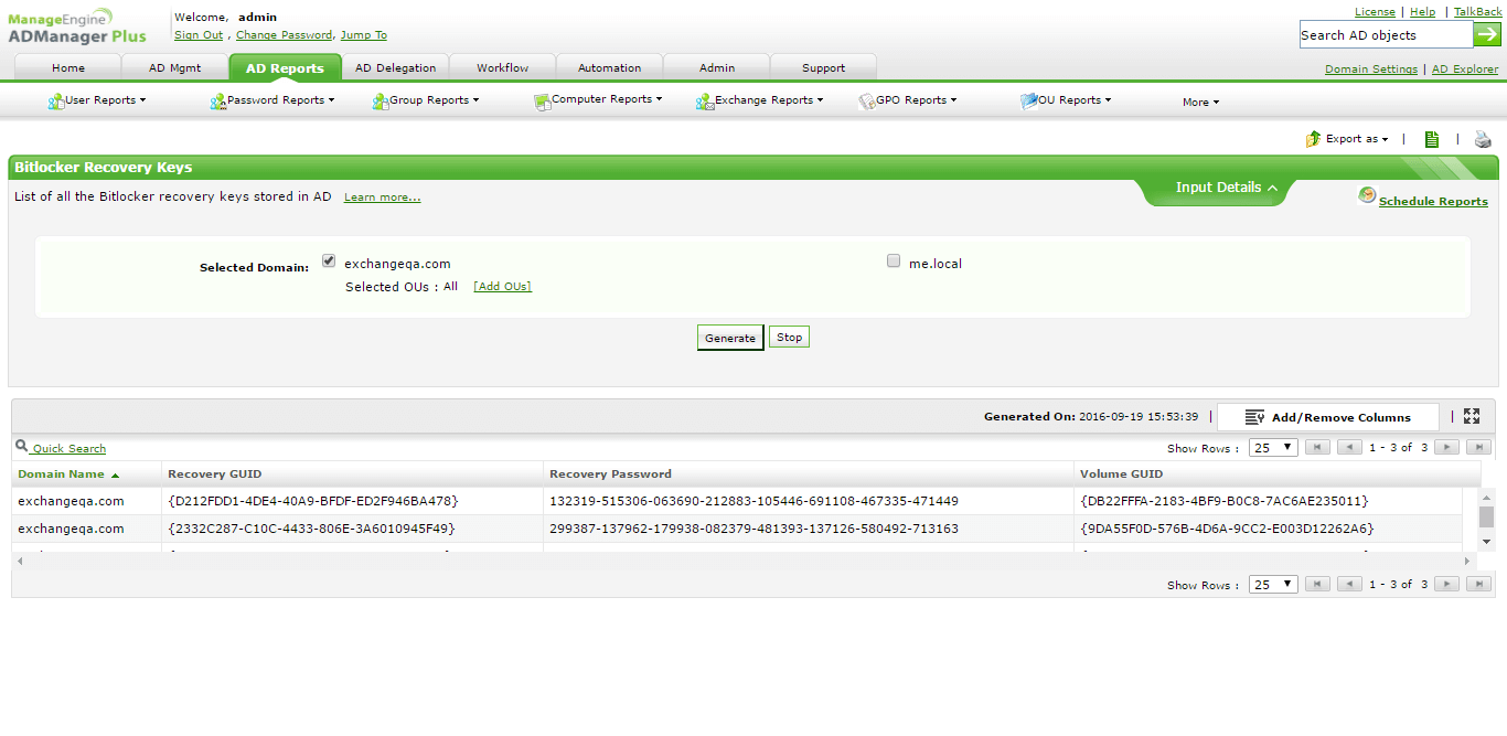 BitLocker回復キーレポート