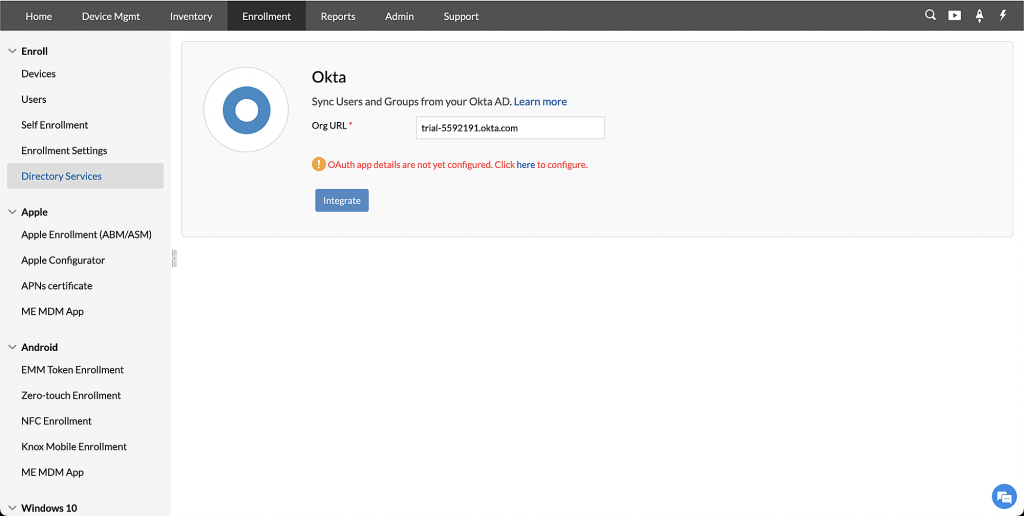 Okta連携（MDM) | Endpoint Central Cloud ナレッジベース